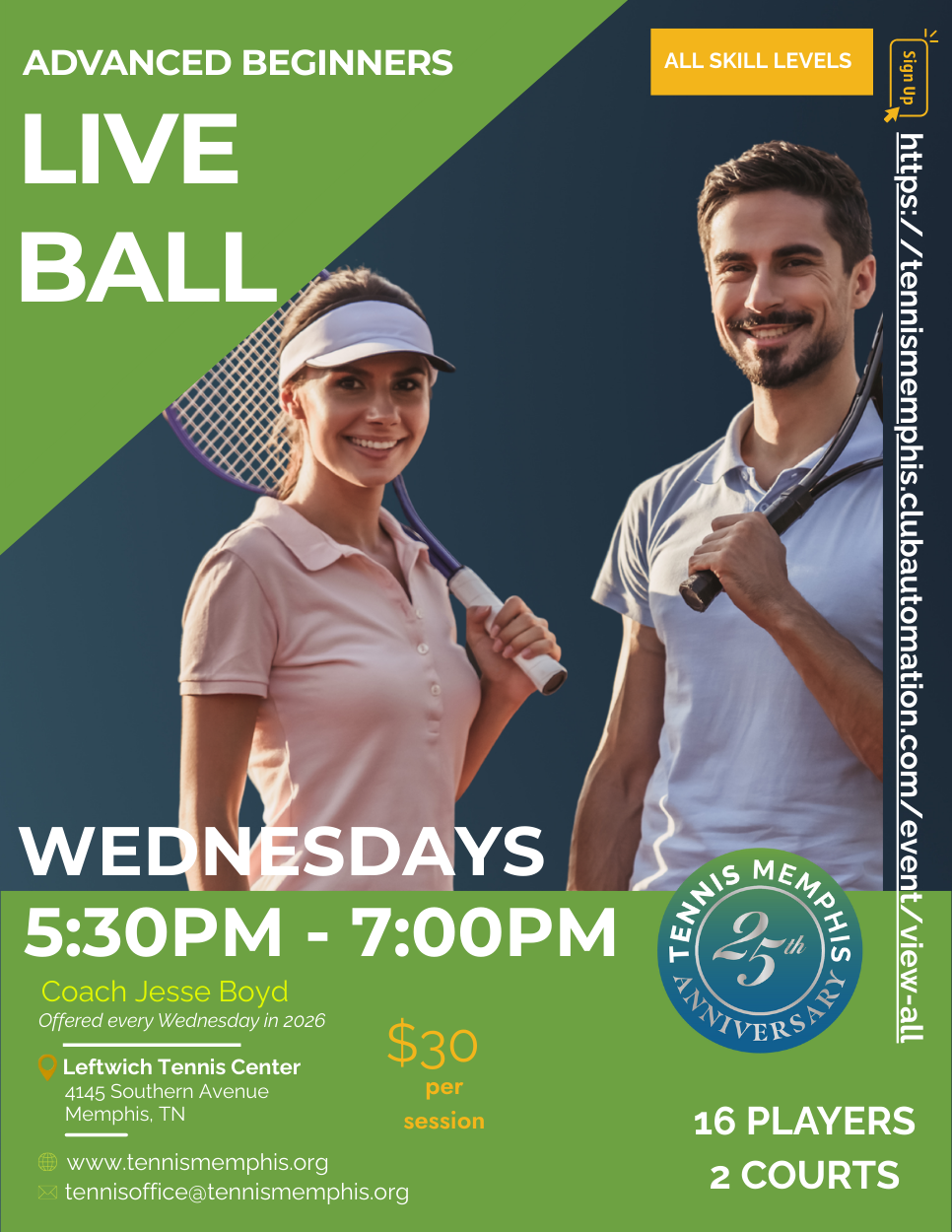 Advanced Beginner Live Ball - Skill Level 2.0-2.5 - WEDNESDAYS - Tennis ...