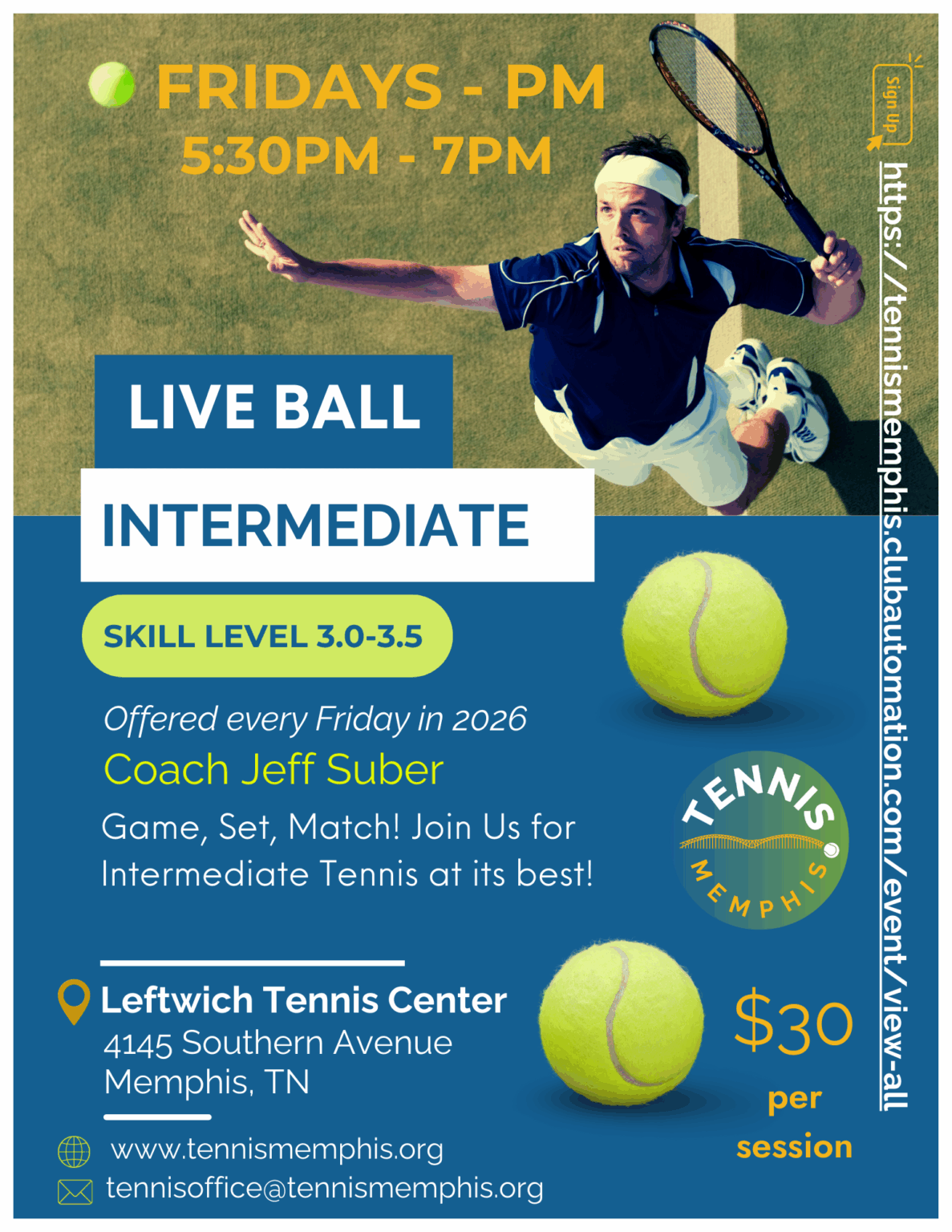Intermediate Live Ball | Skill Level 3.0-3.5 - FRI PM - Tennis Memphis